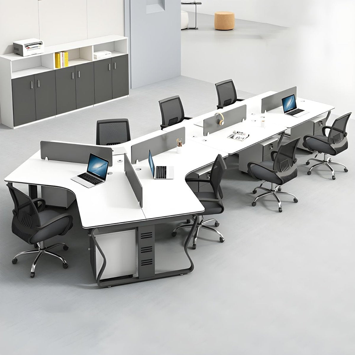 Minimalist Triangular Staff Desk Multiple Seats with Cabinet for Offic