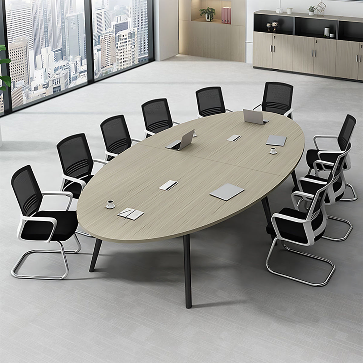 Minimalist Modern Oval Conference Table With Sturdy Legs And Rounded C