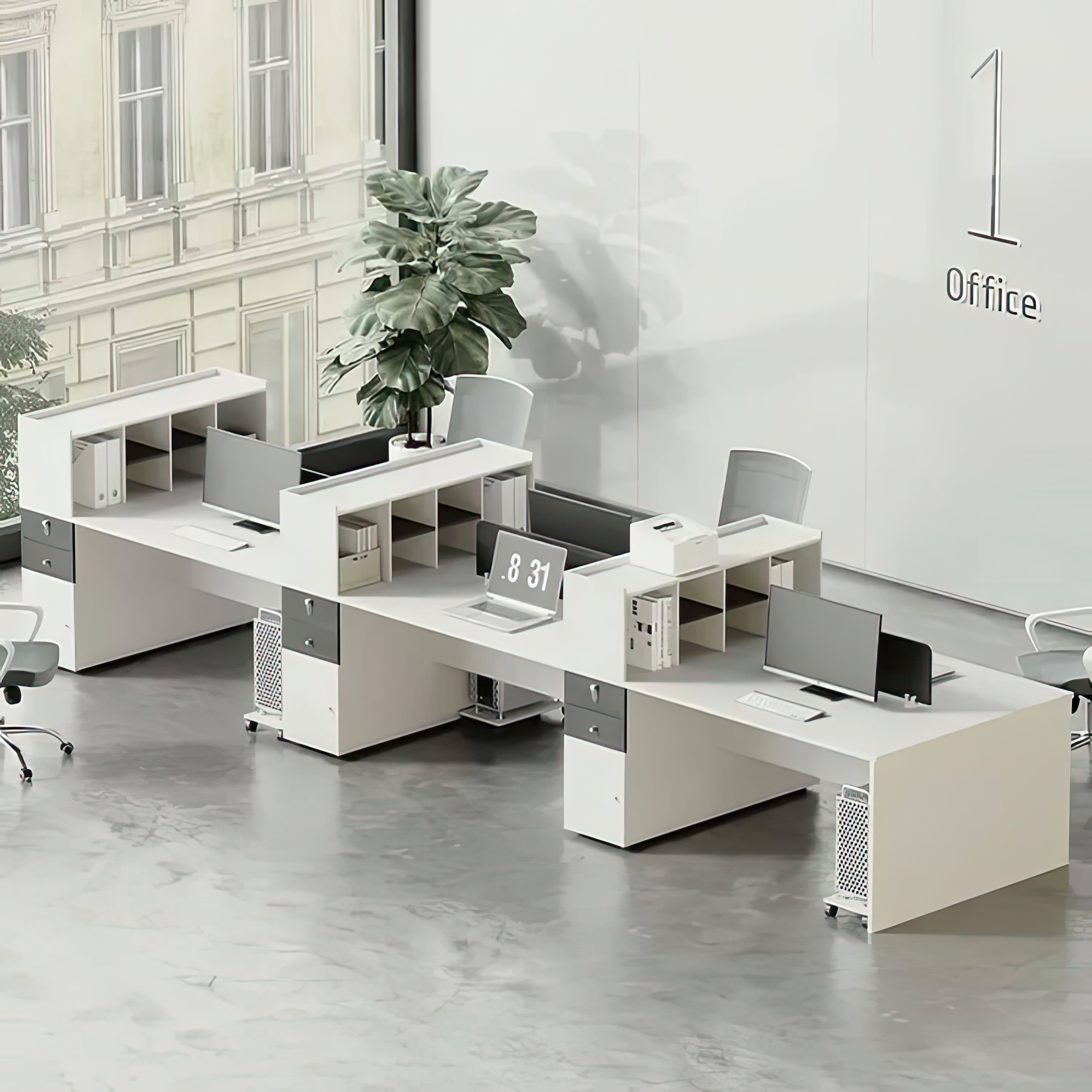 Elevate Your Workspace Modern Double Workstation for Staff with Sleek