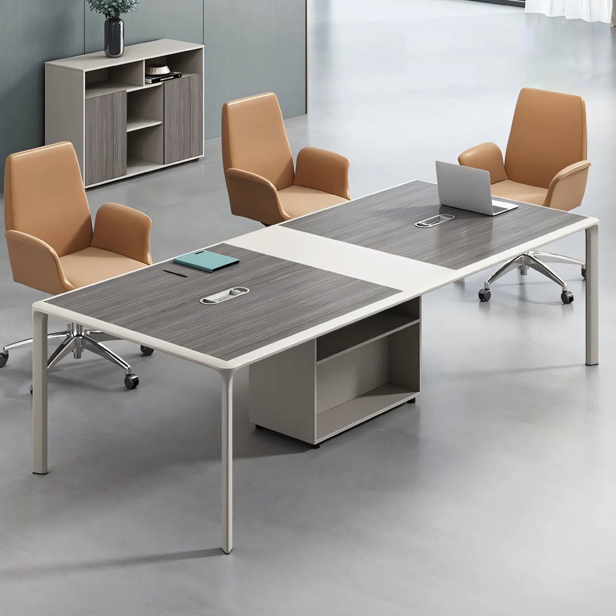 Aluminum Alloy Frame Conference Table with Cable Hole and Wood Grain F