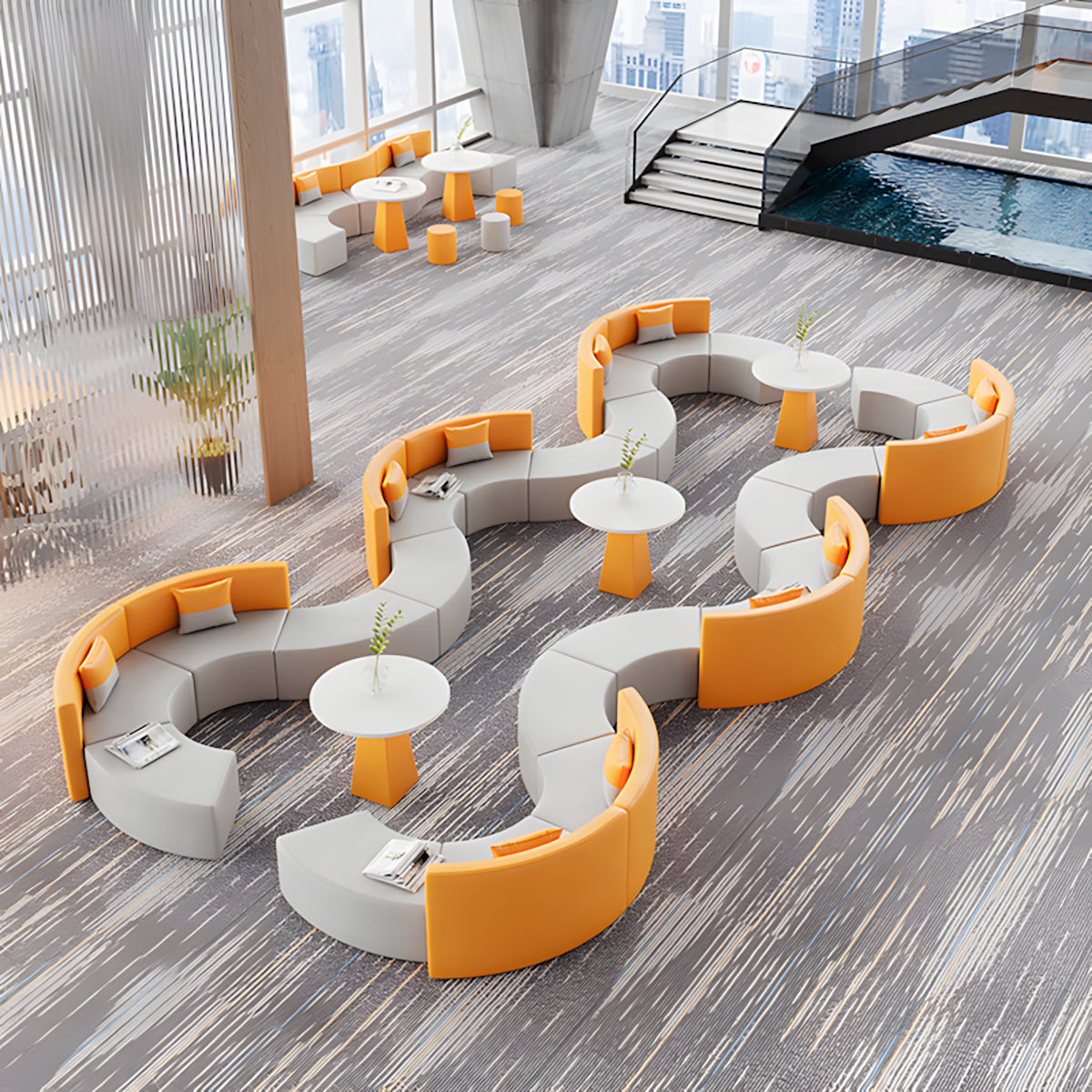 Curved Reception Desk 12-39 in Wide with Modular & Genuine Leather for