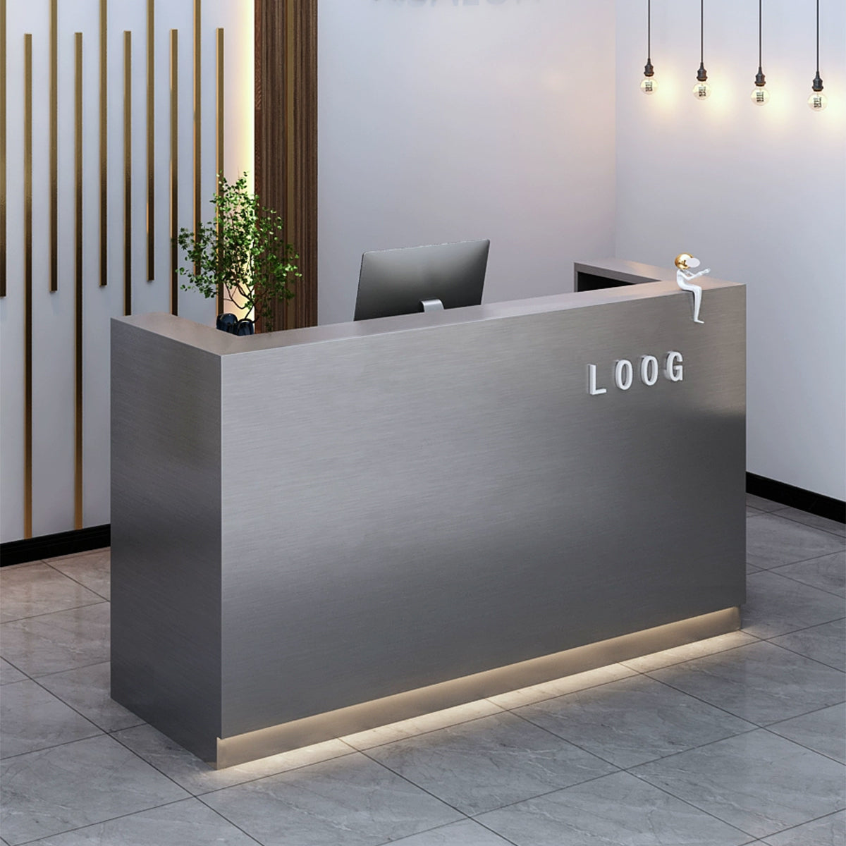 Innovative Reception Desk With Stainless Steel Design, Spacious Counte