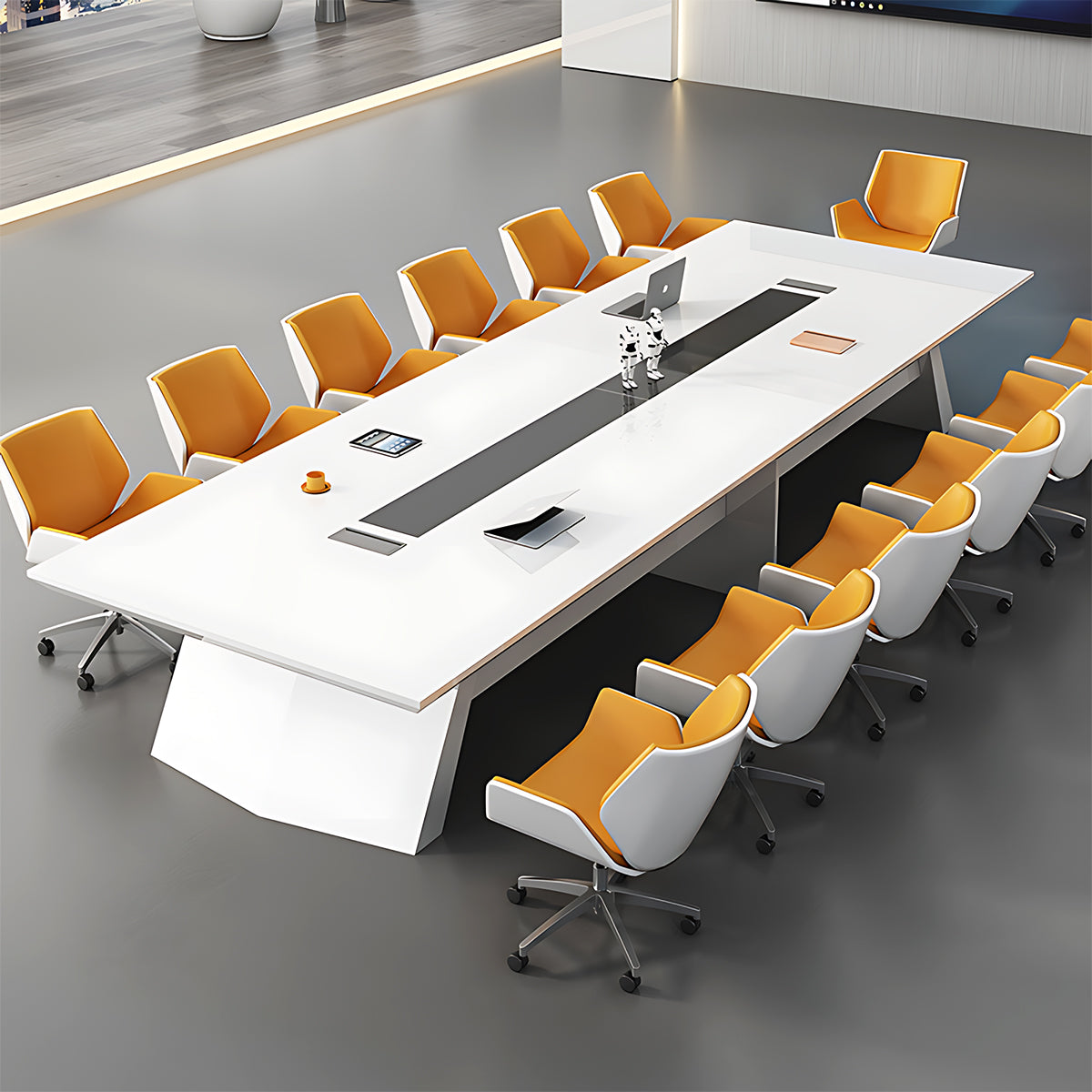 Modern Geometric Conference Table With Sleek Finish And Hidden Cable M