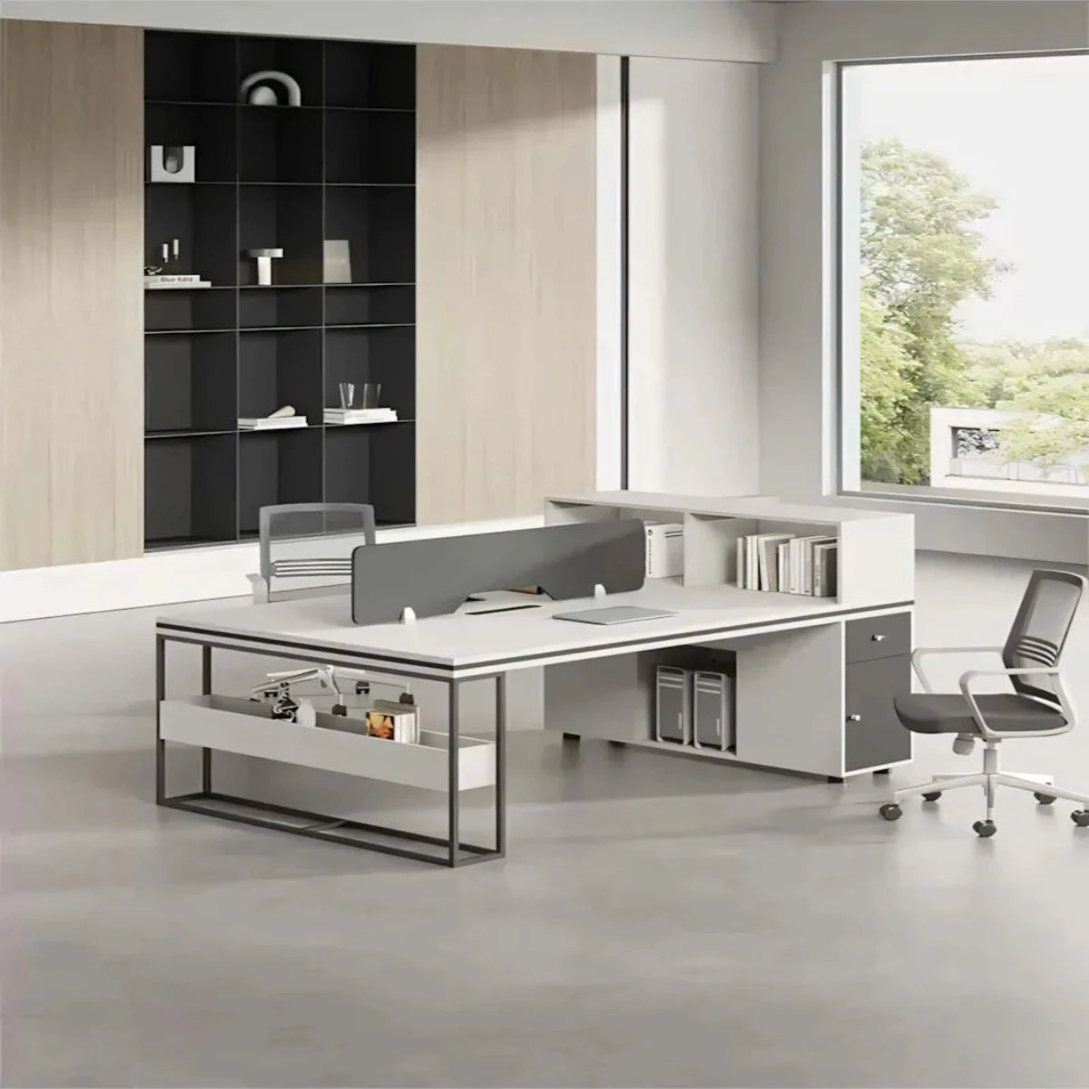 Modern Office Workstations: Desk & Chair Set with Privacy Screens BGZ-