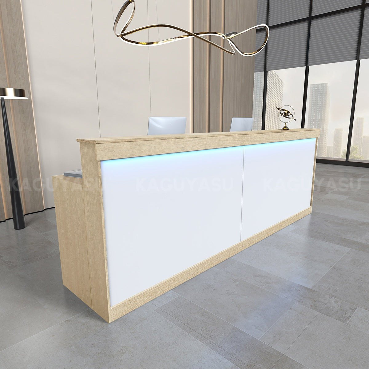 Round Reception Desk 71-87 in Wide with Keyboard Tray, Cable Managemen