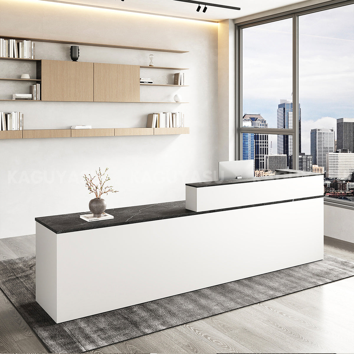 Modern Reception Desk with Keyboard Tray, Cable Management & Lockable