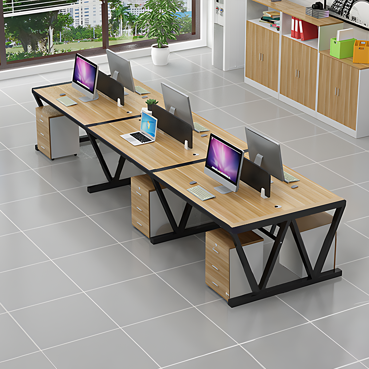 Simple Modern Desk and Chair Set with W Shaped Thickened Legs and Scre