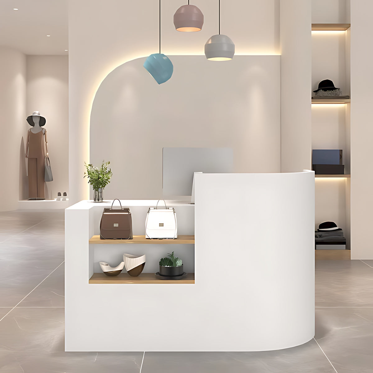 Curved Reception Desk with Privacy Panel for Salon